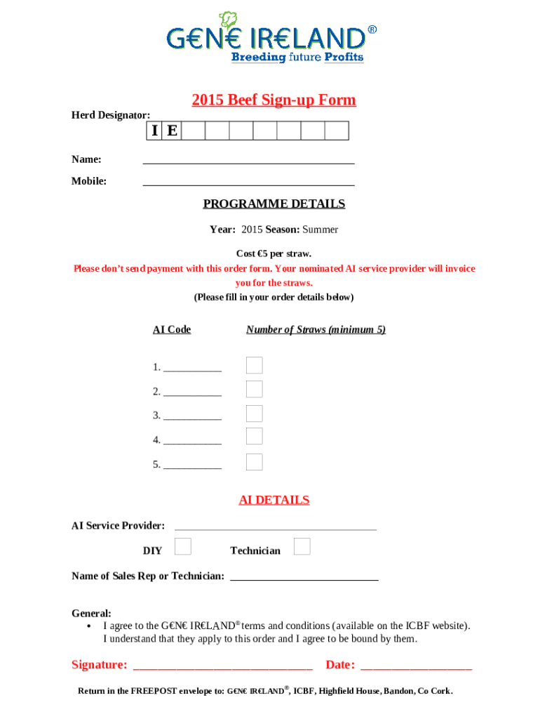 AIM Bovine Electronic Herd Register Doc Template | pdfFiller
