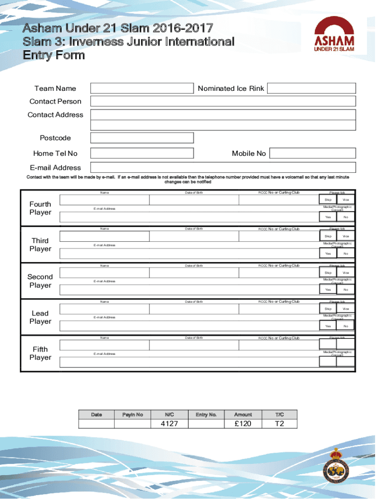 Fillable Online Asham Under 21 Slam Series Entry Form Fax Email Print ...