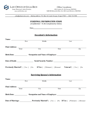 Fillable Online PERSONAL INFORMATION FORM Decedent's ... Fax Email ...