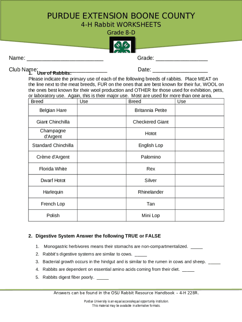 WHAT BREED OF RABBIT TO RAISE FOR MEAT? - extension purdue Doc Template | pdfFiller