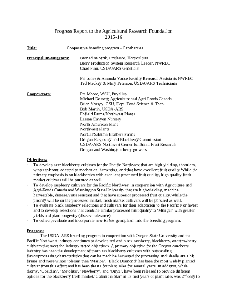 Progress Report to the Agricultural Research Foundation Doc Template ...