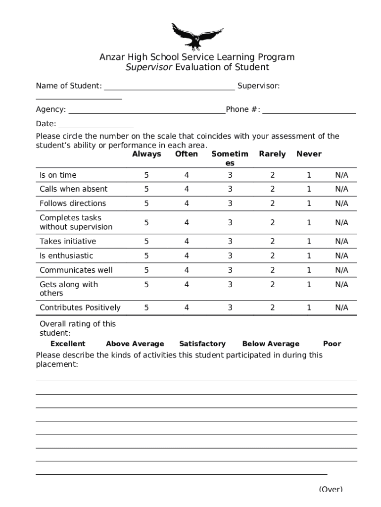 Internship Supervisor Evaluation (Appendix B) for ... Doc Template ...