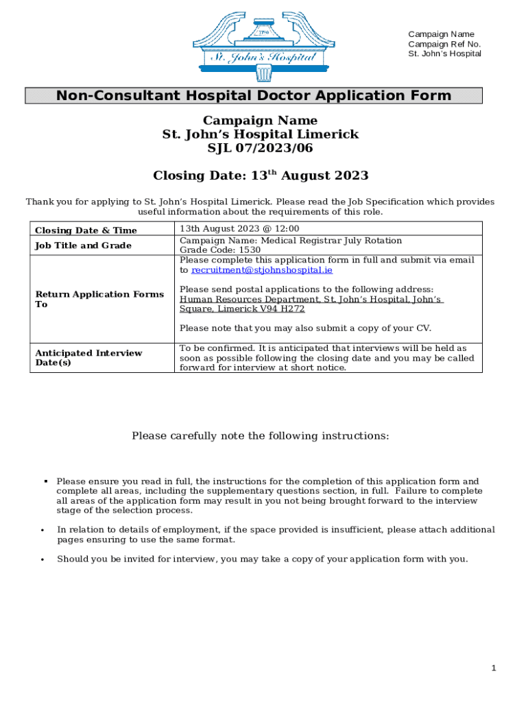 Non-Consultant Hospital Doctor Application ... Doc Template | pdfFiller