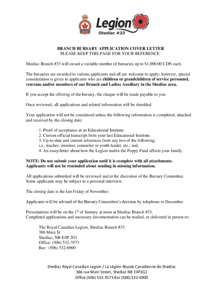 Fillable Online branch bursary application cover letter Fax Email Print ...
