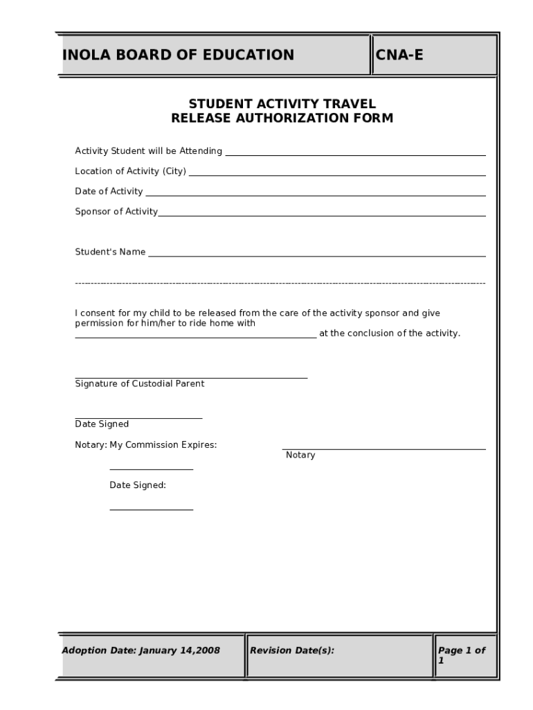 CNA-E. st. activity travel, release auth. vorm Doc Template | pdfFiller