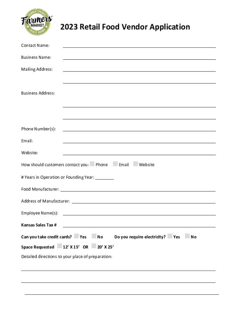 Fillable Online 2023 Retail Food Vendor Application Fax Email Print ...