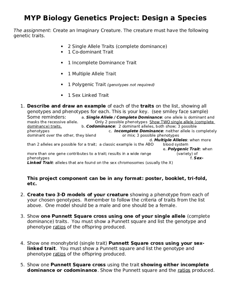 Genetics Project - Design a Species Teacher's Guide Doc Template ...