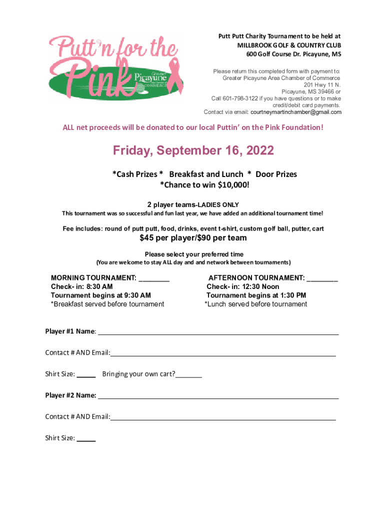 Fillable Online 3rd Annual Putt'n For The Pink Putt Putt Tournament Fax ...