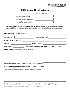 Fillable Online EHCP Annual Review Form - Wiltshire Local Offer Fax ...