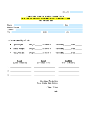 LIGHT/MIDDLE/HEAVY WEIGHT LIFTING JUDGING Doc Template | pdfFiller