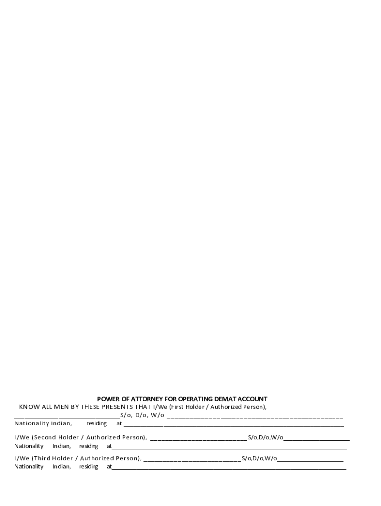 Fillable Online POA - Power of Attorney for your Demat account Fax Email Print - pdfFiller