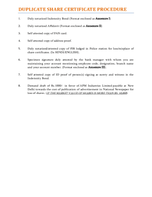 Fillable Online Issue of Duplicate Share Certificate A request letter from ... Fax Email Print ...