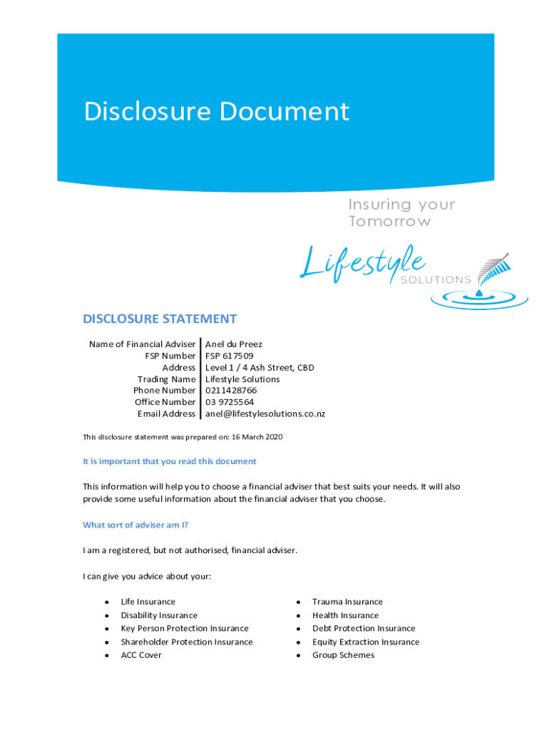Fillable Online FAP Disclosure Statement (Financial Adviser) Fax Email Print - pdfFiller
