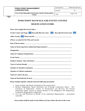 poro point baywalk and events center reservation Doc Template | pdfFiller