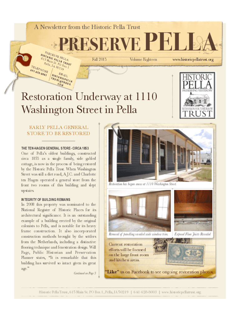 Fillable Online Historic Pella Trust: Welcome to the Pella Preservation ...