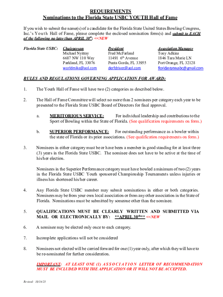 Fillable Online Florida USBC Lifetime Achievement Award Nomination ...