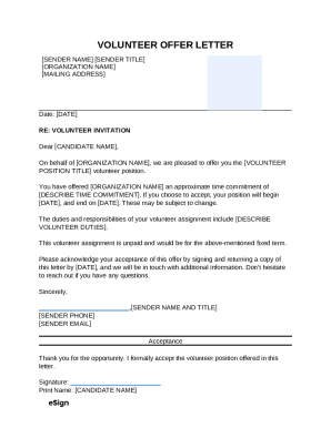 SAMPLE OFFER LETTERNON-FACULTY VOLUNTEER ... Doc Template | pdfFiller