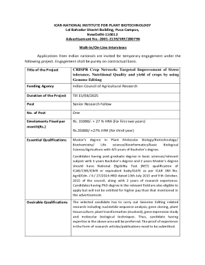 Fillable Online ICAR-NIPB JRF Job For Biotech, Bioinformatics, Biochem ...