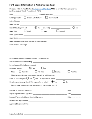 Fillable Online FCPS Grant Information & Authorization Form Fax Email ...