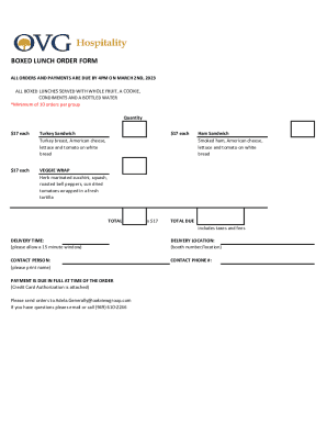 Fillable Online BOX LUNCH CATERING ORDER FORM Fax Email Print - pdfFiller