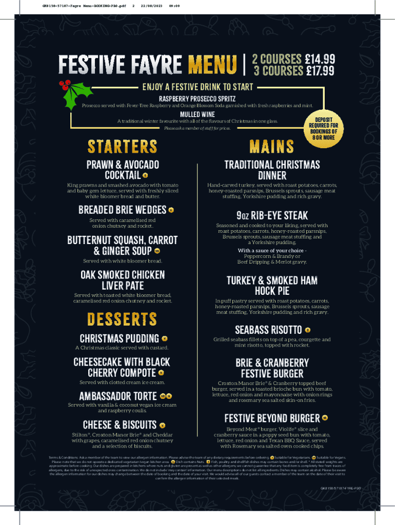 Fillable Online GK8158-57187-Fayre Menu-BOOKING-PB0 Fax Email Print - pdfFiller