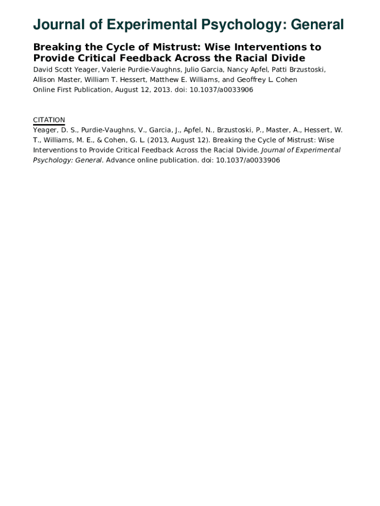 Fillable Online Wise interventions to provide critical feedback across ...