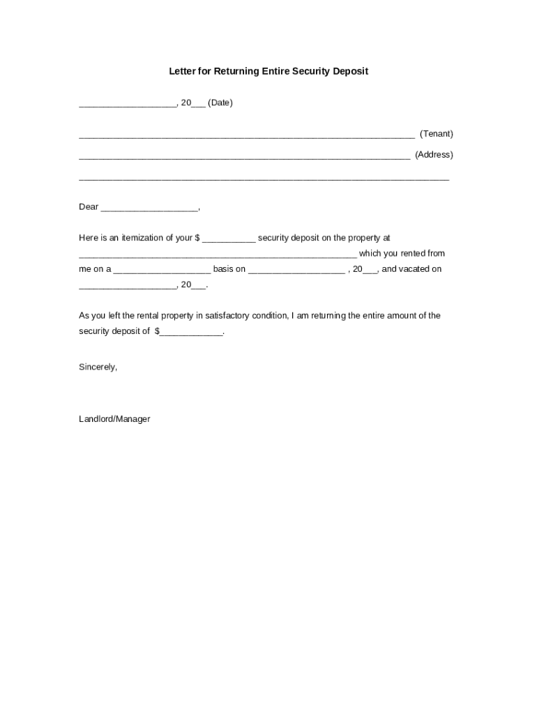 Forfeit Security Deposit Letter Sample: Pre-built template Doc Template ...