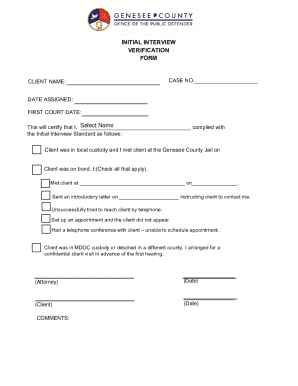 Fillable Online INITIAL INTERVIEW VERIFICATION FORM Select Name Fax ...