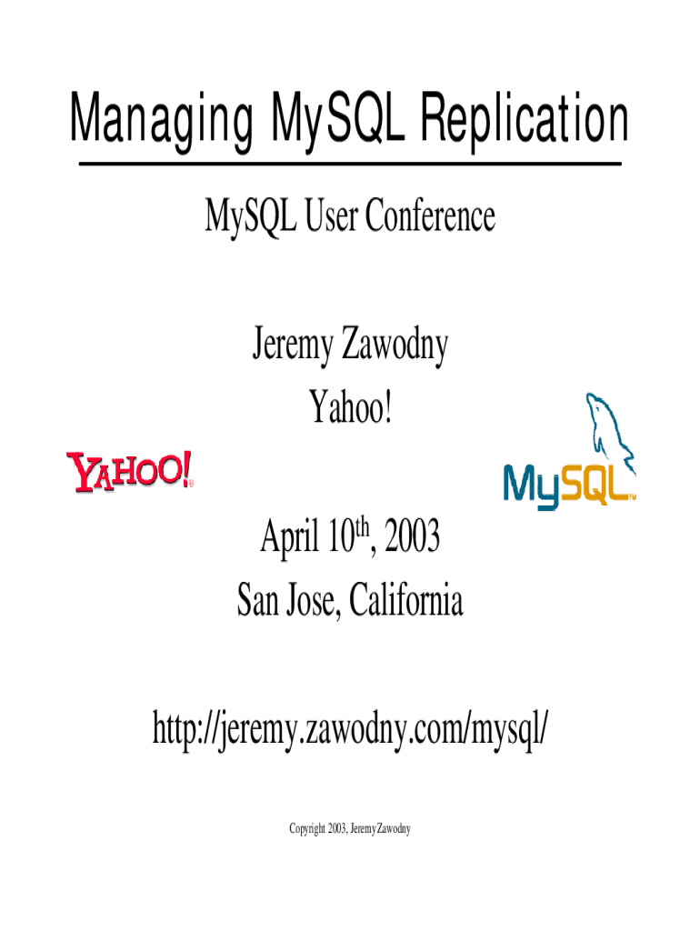 Fillable Online Introduction to MySQL Cluster (by Jeremy Zawodny) Fax Email Print - pdfFiller