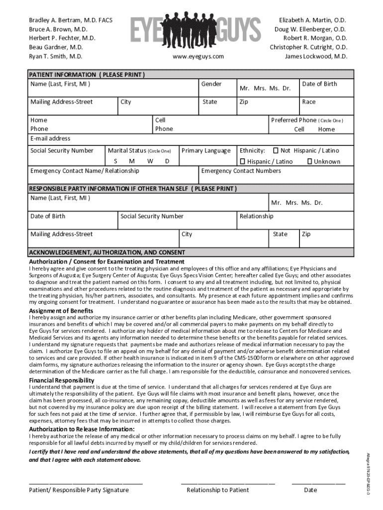 Fillable Online Patient Forms - Eye Doctors Augusta Fax Email Print - pdfFiller