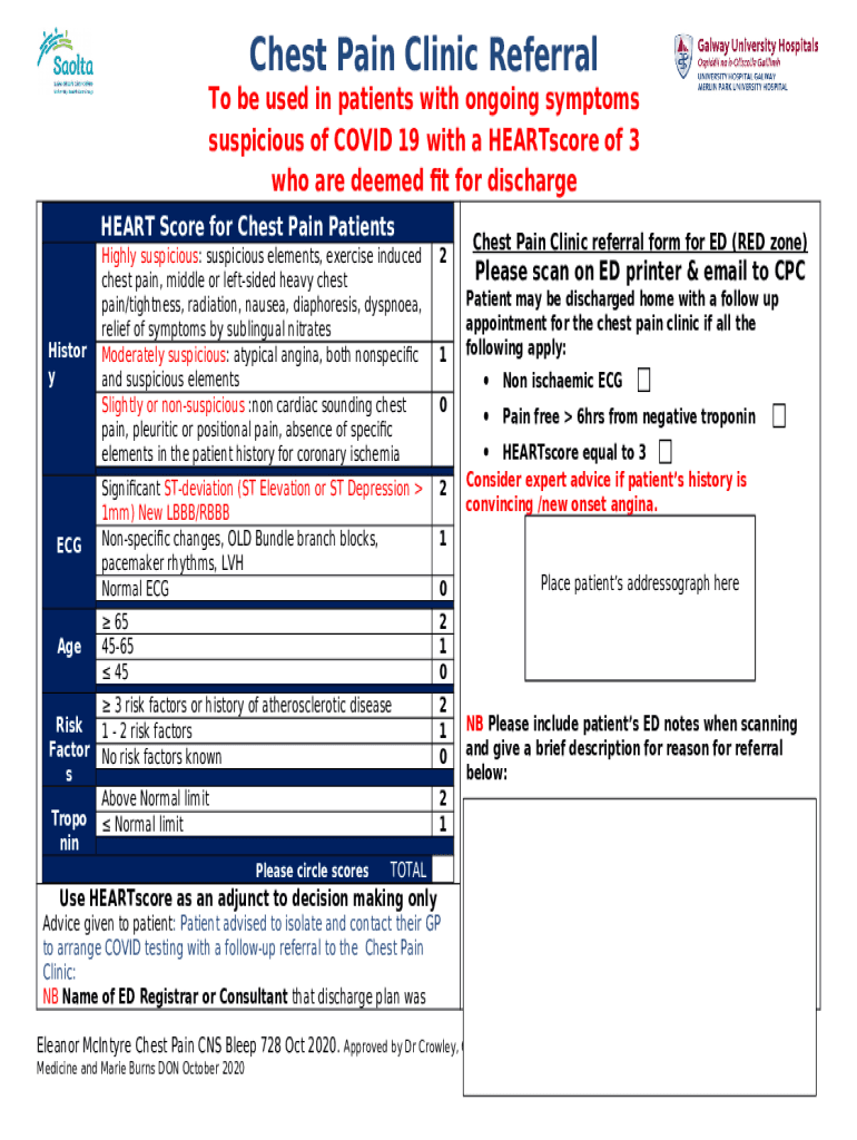 Chest Pain Clinic Referral Doc Template | pdfFiller