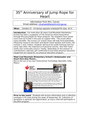Jump Rope for Heart! - Hand-In-Hand Primary School Doc Template | pdfFiller