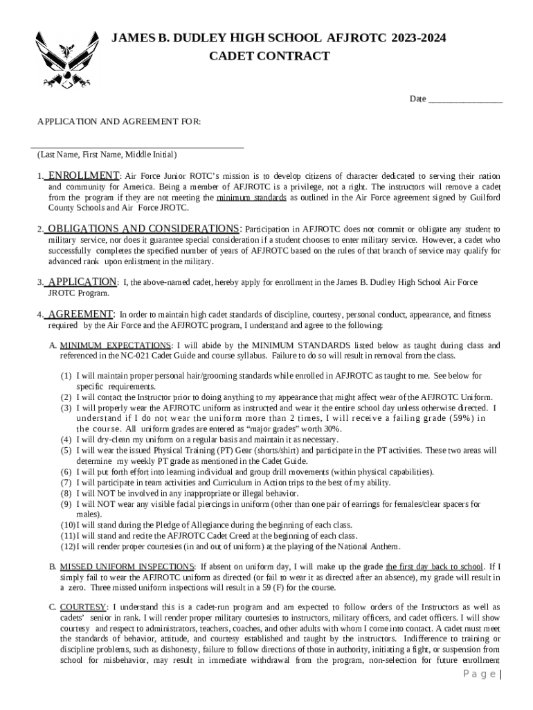 AIR FORCE JUNIOR ROTC (Unit MI-931) CADET ... Doc Template | pdfFiller