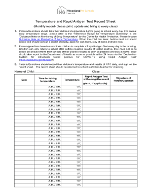Fillable Online Record Sheet for Body Temperature and Rapid Antigen ...