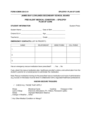 Fillable Online form admin 320-c-01 epilepsy: plan of care Fax Email ...