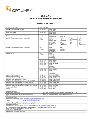 Fillable Online optumrx nonmedicare part d payer sheet ncpdp version ...