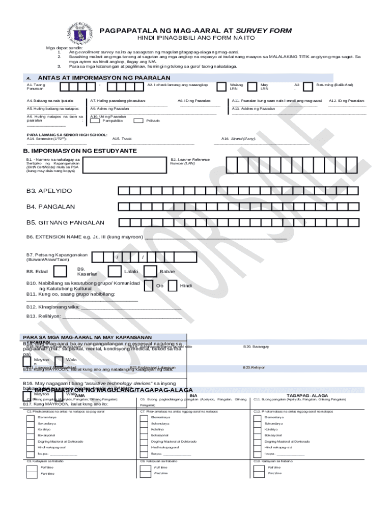 Modified learner enrollment and survey filipino Doc Template | pdfFiller