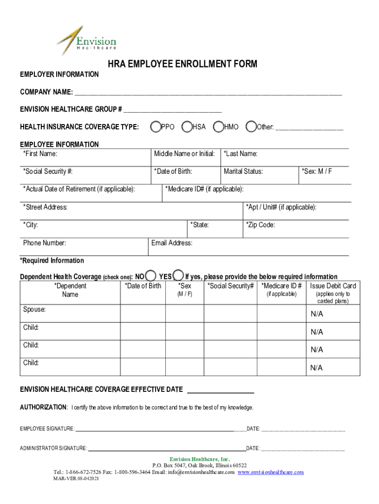 Fillable Online HRA DEBIT CARD EMPLOYEE ENROLLMENT FORM Fax Email Print ...