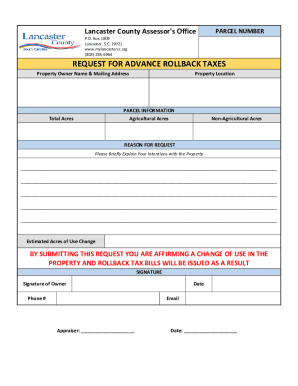 Fillable Online REQUEST FOR ADVANCE ROLLBACK TAXES Fax Email Print ...