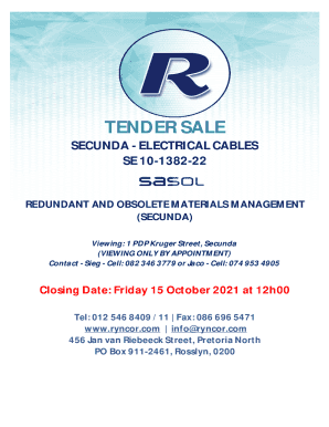 Fillable Online Tender Document SE10-1382-22 - Electrical Cables Fax ...