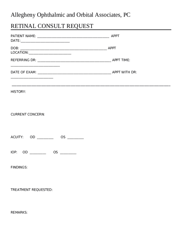 retinal consult request Doc Template | pdfFiller