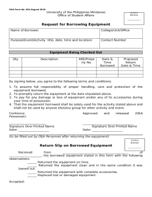 OSA Request for Borrowing Equipment Doc Template | pdfFiller