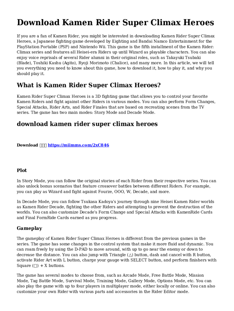 Fillable Online Kamen Rider Super Climax Heroes English patch available Fax Email Print - pdfFiller