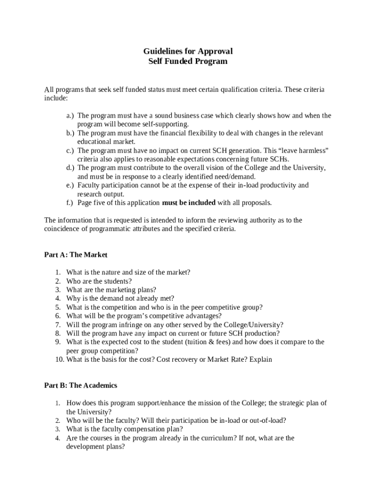 Application for Approval Self funded Program Doc Template | pdfFiller