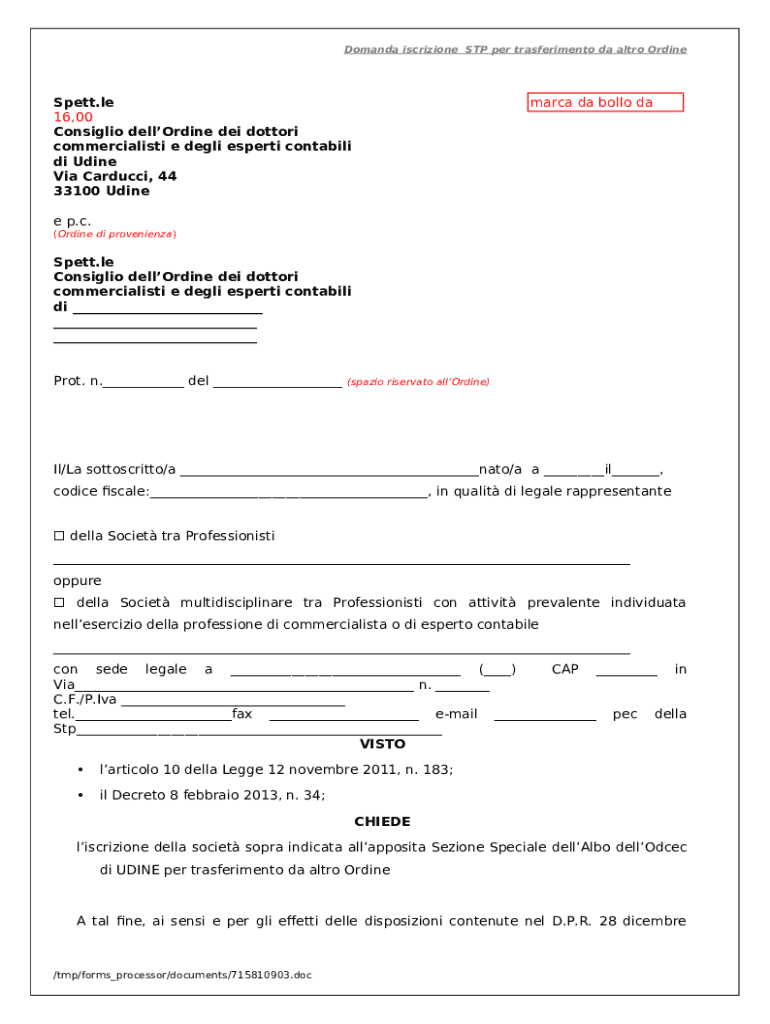 Spett.le marca da bollo da 16,00 Consiglio dell'Ordine dei ... Doc ...