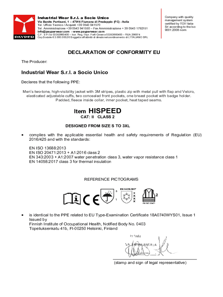 Fillable Online HISPEED Declaration of Conformity Fax Email Print ...