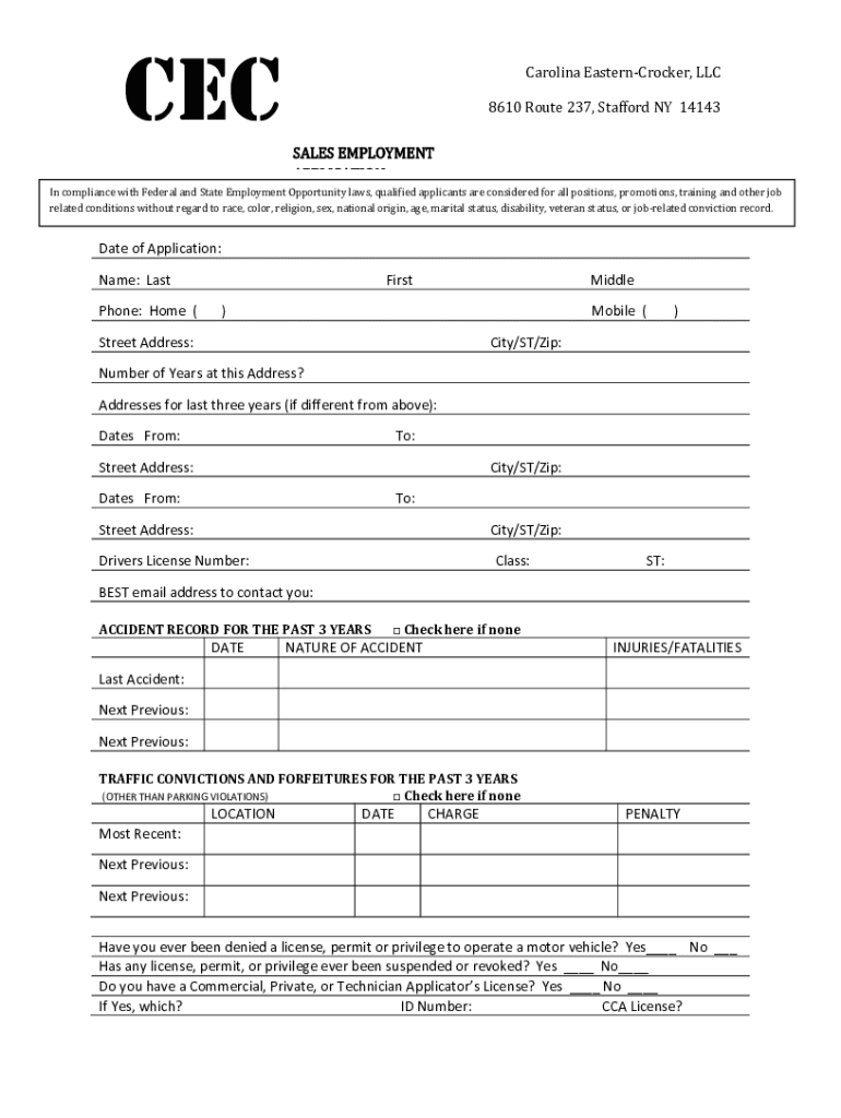 Fillable Online CDL Class A & B Drivers - Seasonal - Carolina Eastern ...