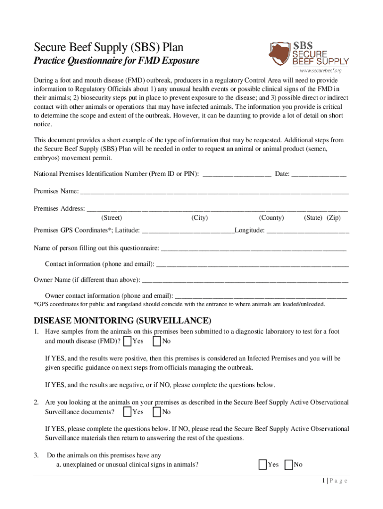 Fillable Online The Secure Beef Supply (SBS) Plan is intended to identify ... Fax Email Print ...