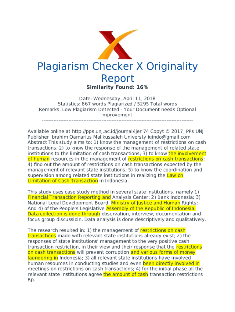 Plagiarism Checker X Originality: Similarity Found: 3%PDF Doc Template | pdfFiller