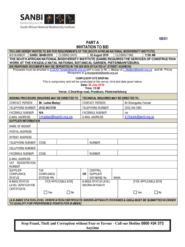 Fillable Online THE SOUTH AFRICAN NATIONAL BIODIVERSITY INSTITUTE ...